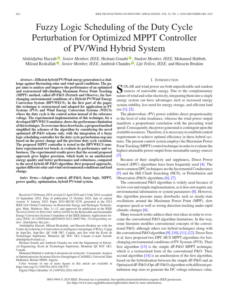 1article Hazzab IEEE Fevrier2025 | PDF | Photovoltaics | Electricity
