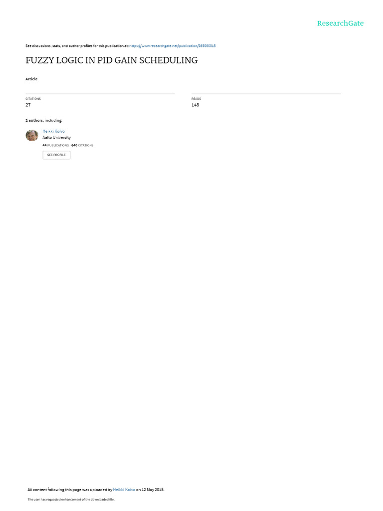 Fuzzy Logic for PID Gain Scheduling | PDF | Control Theory | Fuzzy Logic