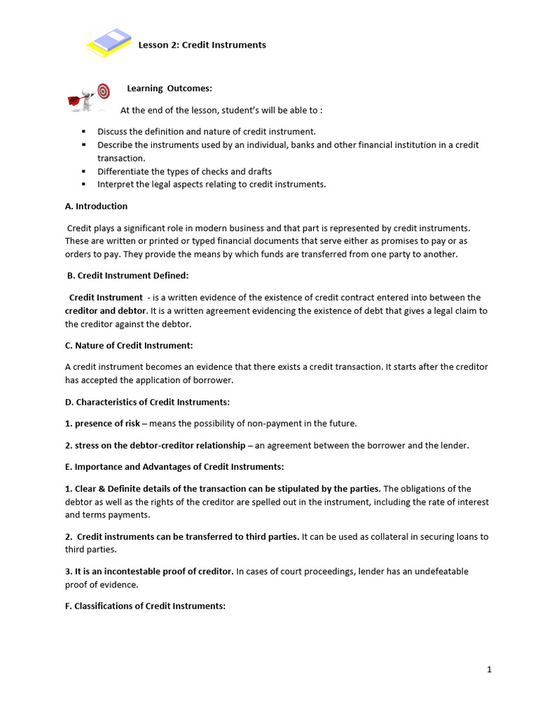 Lesson-2-Credit-instruments | PDF | Cheque | Negotiable Instrument