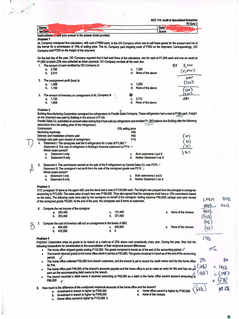 Acc 114 P2 Quiz 2 | PDF