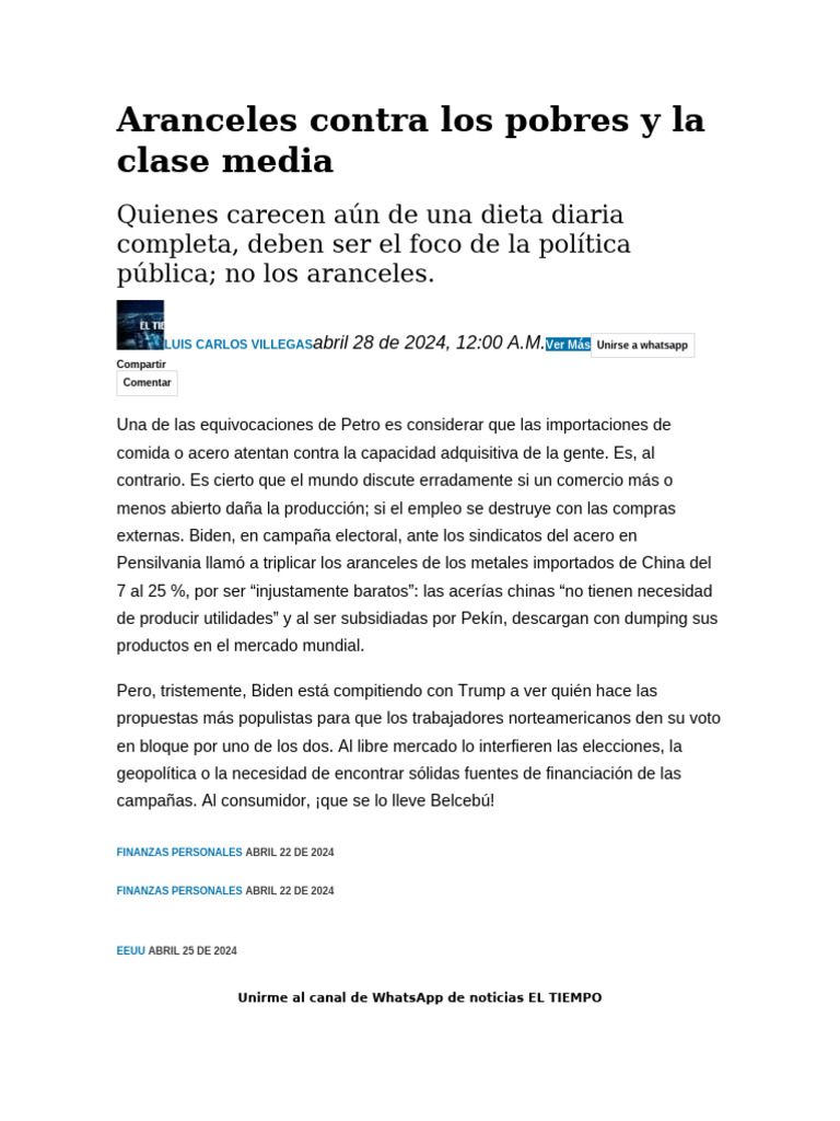 Aranceles: Impacto en Pobres y Clase Media | PDF | Joe Biden | Trigo