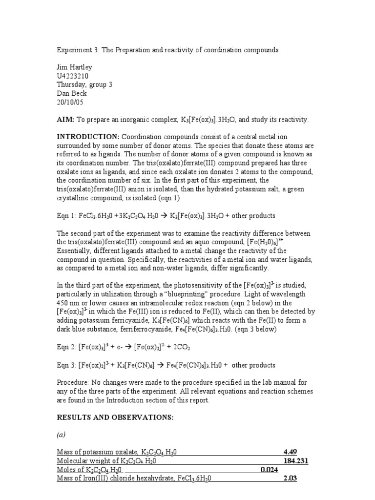 Experiment 3 | PDF | Coordination Complex | Ligand