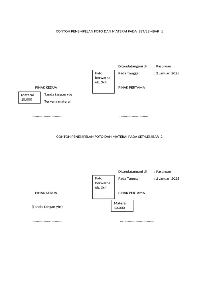 Contoh Penempelan Foto Dan Materai | PDF