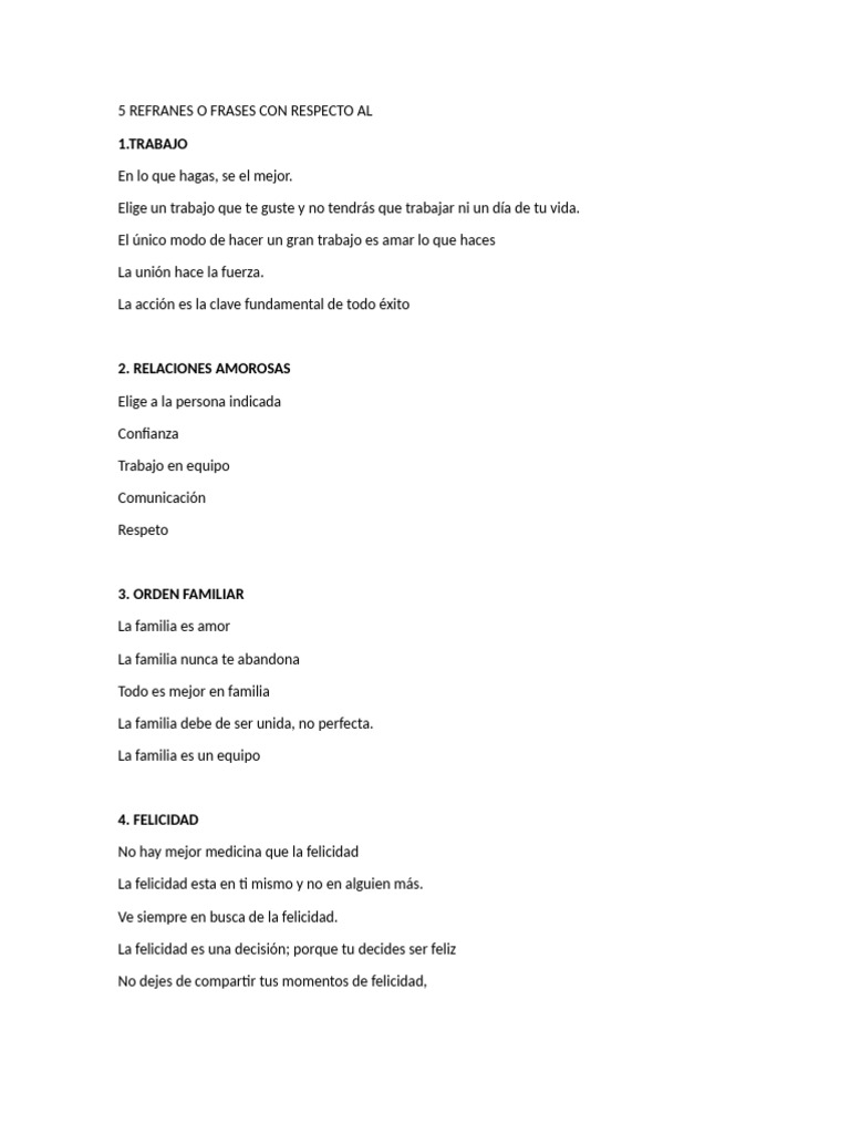 5 Refranes o Frases Con Respecto Adocx | PDF