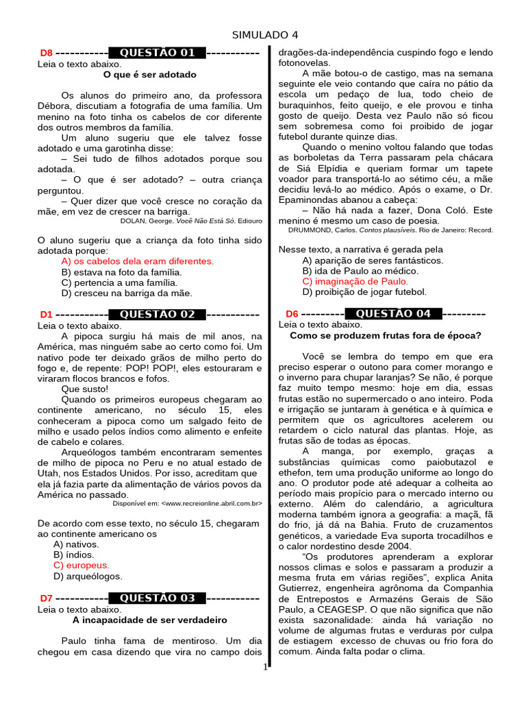 Simulado 4 (9º Ano Port) | PDF | Pipoca | Milho