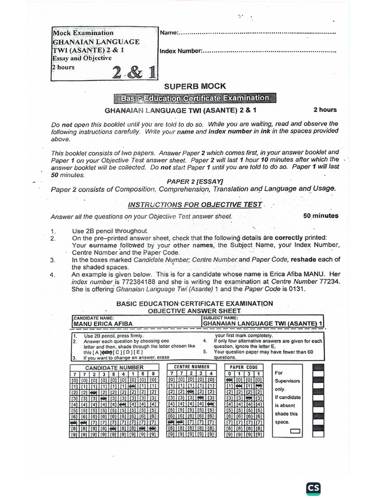 ASANTE TWI & SCHEME SUPERP MOCK | PDF
