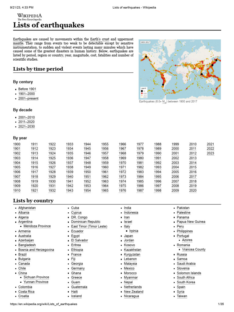 Lists of earthquakes - Wikipedia | PDF | Earthquakes | Tsunami