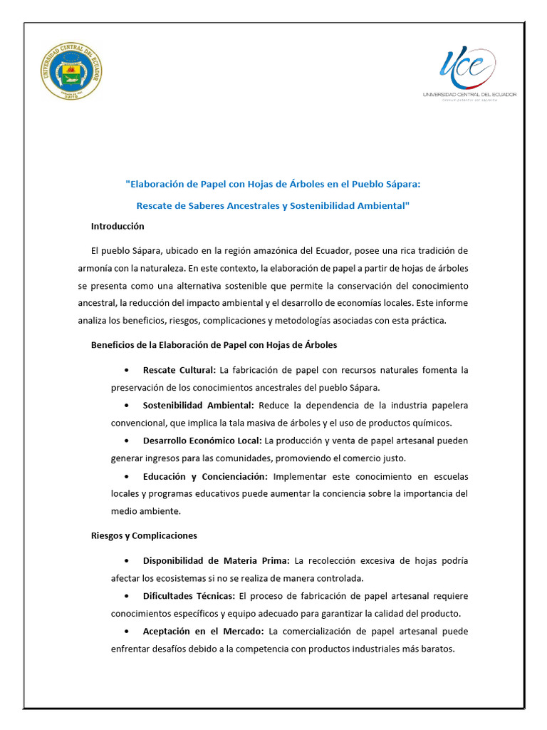Papel Artesanal Sápara: Sostenibilidad y Cultura | PDF | Papel ...