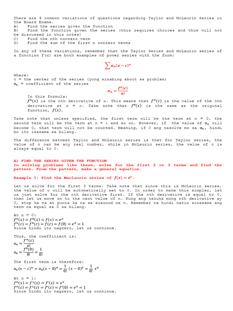 Taylor and MacLaurin Series | PDF | Mathematics Of Computing | Abstract Algebra