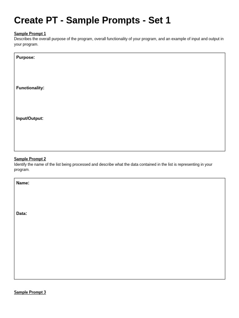 AP Create Sample Prompts - Set 1 - 2023-2024 | PDF