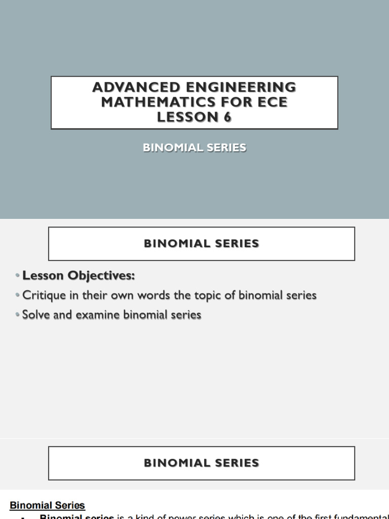 Lesson 7 Binomial Series | PDF | Mathematics | Mathematical Analysis
