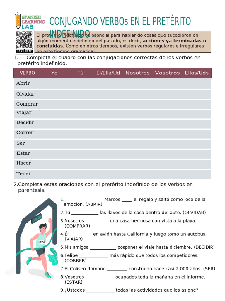 El Preterito Indefinido en Espanol Hoja de Trabajo PDF | PDF | Verbo ...