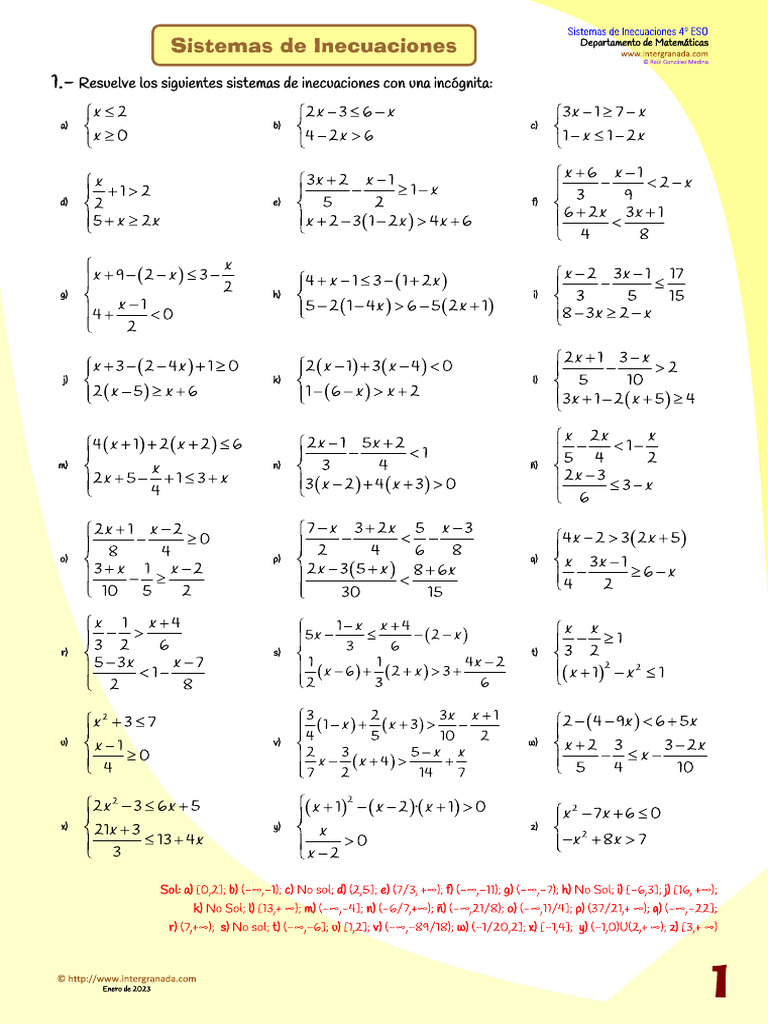 7. Ejercicios sistemas inecuaciones | PDF