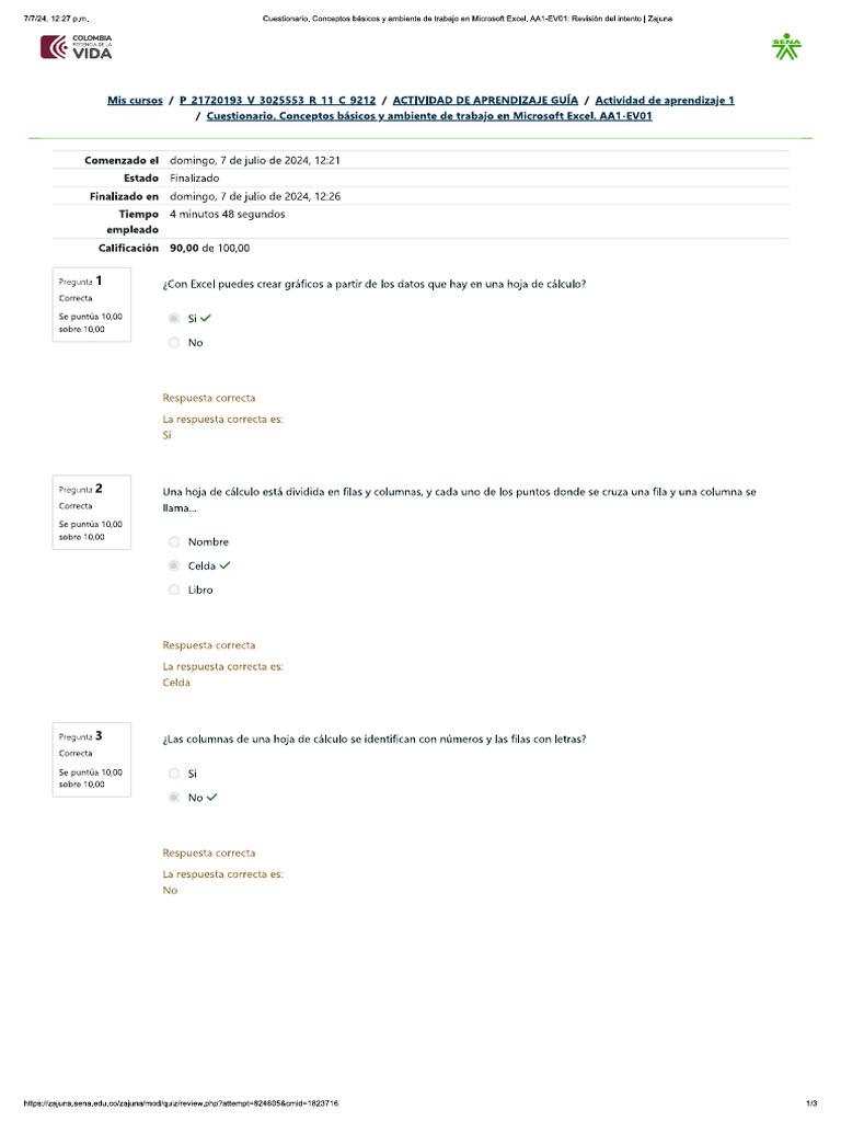 Cuestionario. Conceptos Básicos y Ambie... A1-EV01 - Revisión Del Intento - Zajuna | PDF