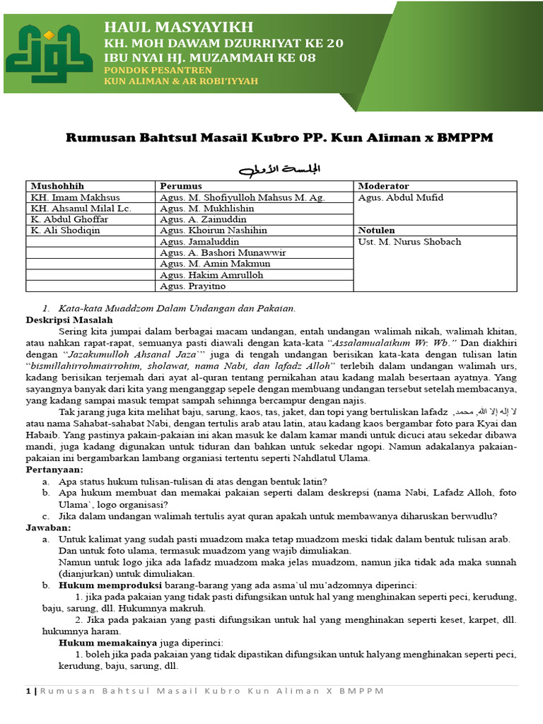 Rumusan Jadi BMK Kun Aliman | PDF