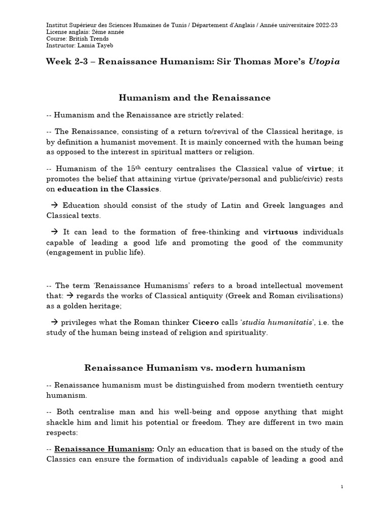 BR - TR - Week 2-3 - Lecture Notes | PDF | Humanism | Renaissance