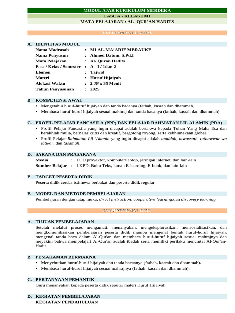 Modul Qurdis 1 Bab 1 DATUM | PDF