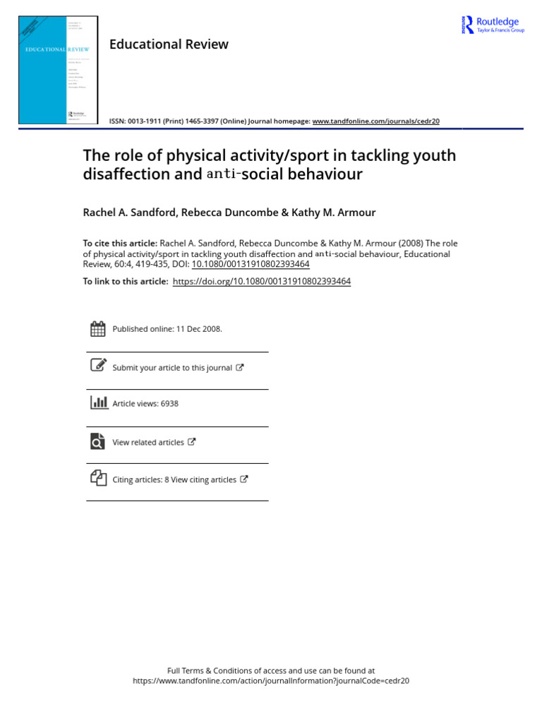 The Role of Physical Activity Sport in Tackling Youth Disaffection and ...