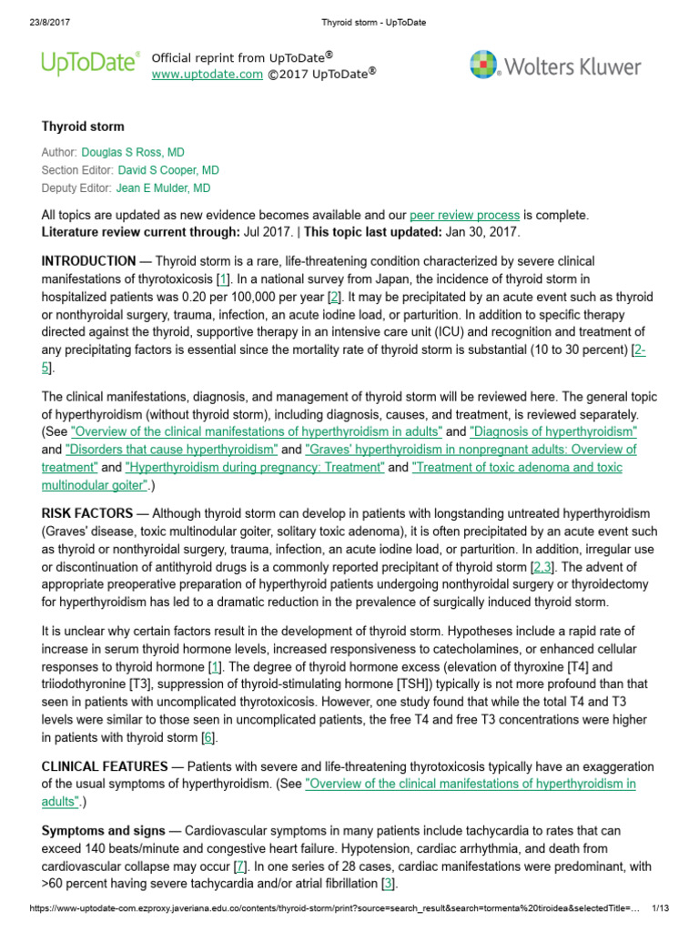 Thyroid Storm - UpToDate | PDF | Hyperthyroidism | Thyroid