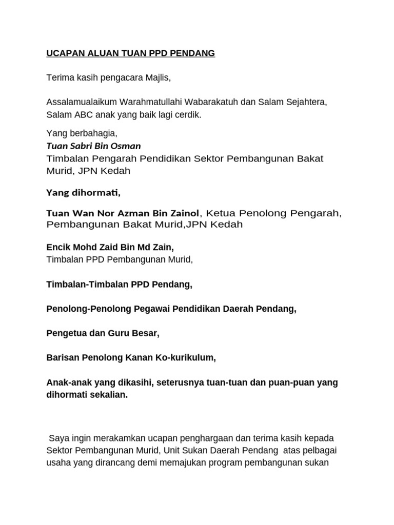 Teks Ucapan Tuan PPD | PDF