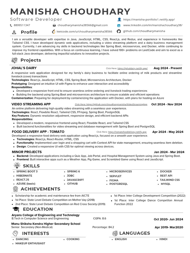 Manisha Resume Dec 2024 (1) (1) | PDF | Java Script | Web Application