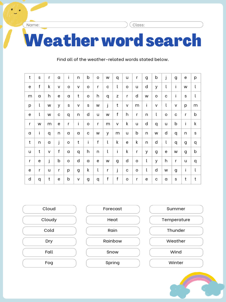 Weather Word Search Puzzle | PDF | Weather | Earth Phenomena