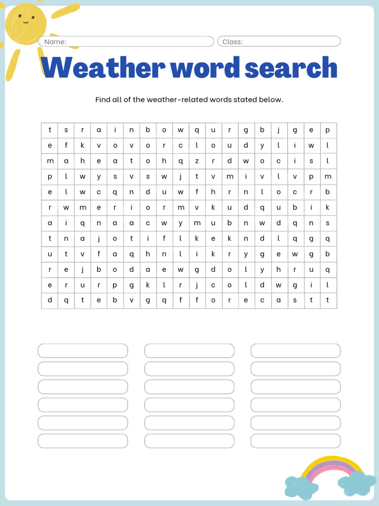 Weather Word Search Worksheet in Blue Illustrative Style (1) | PDF