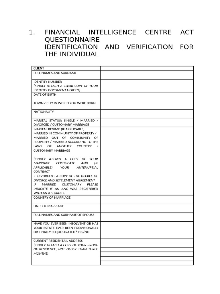 Individual Questionnaire | PDF | Identity Document