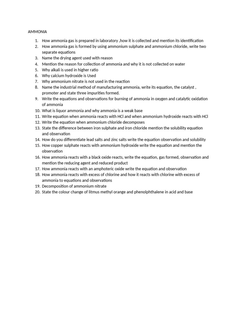 Ammonia Revision | PDF