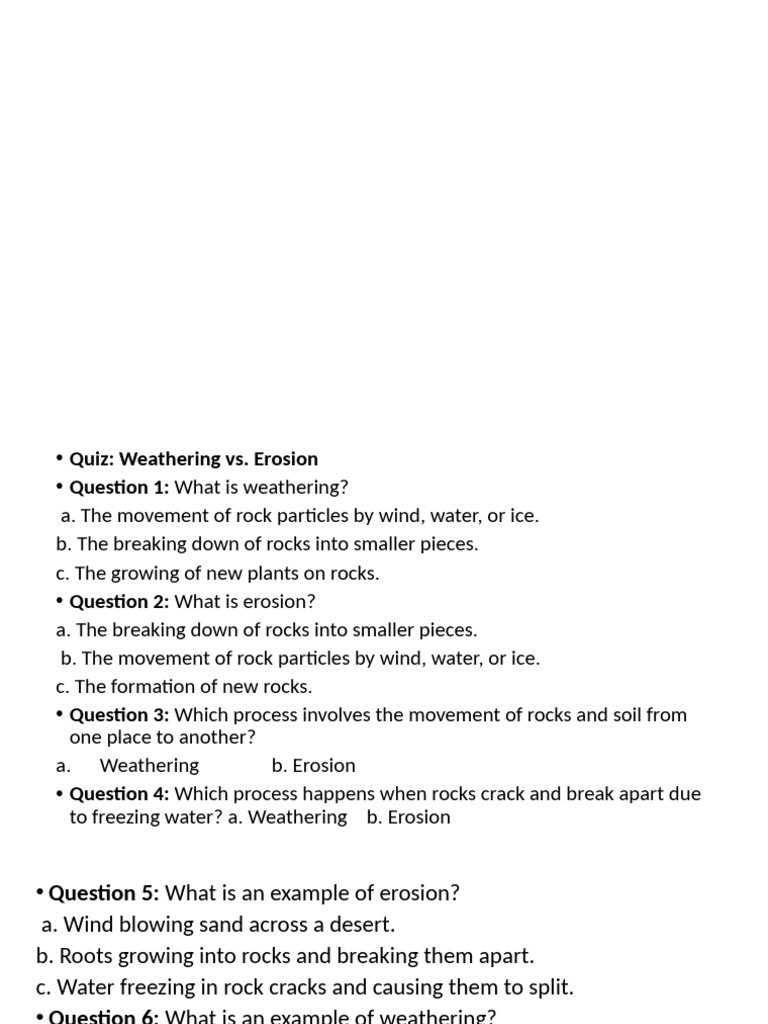 Weathering vs. Erosion Quiz | PDF
