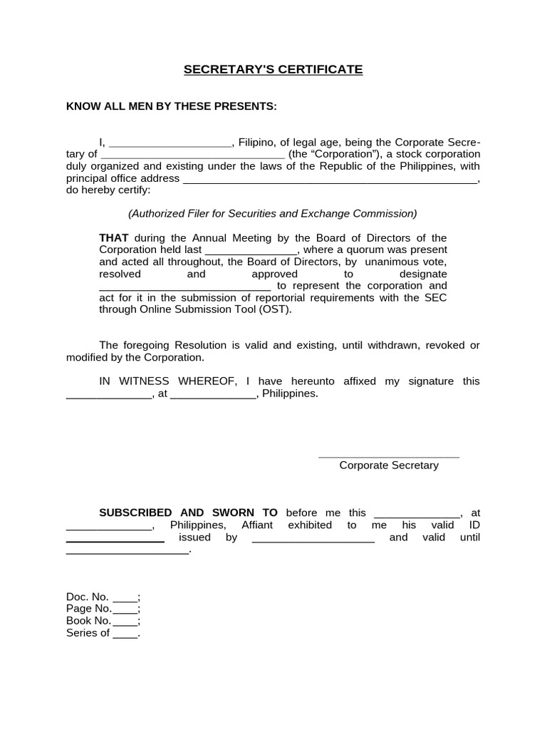 Secretary's Cert - SEC EFAST Filer | PDF