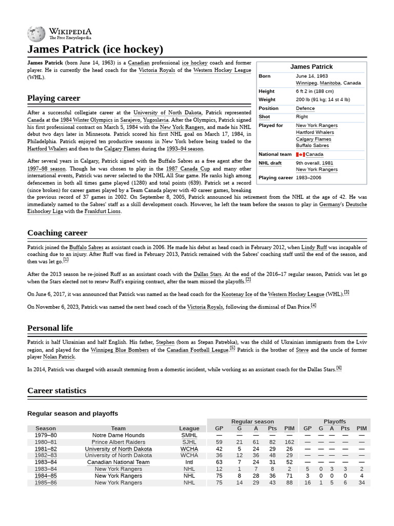 James Patrick: Hockey Legend & Coach | PDF | Ice Hockey | National ...