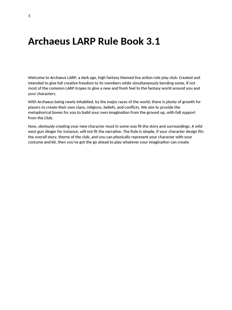 Archaeus LARP Rule Book 3.1 | PDF | Dwarf (Dungeons & Dragons) | Elf ...
