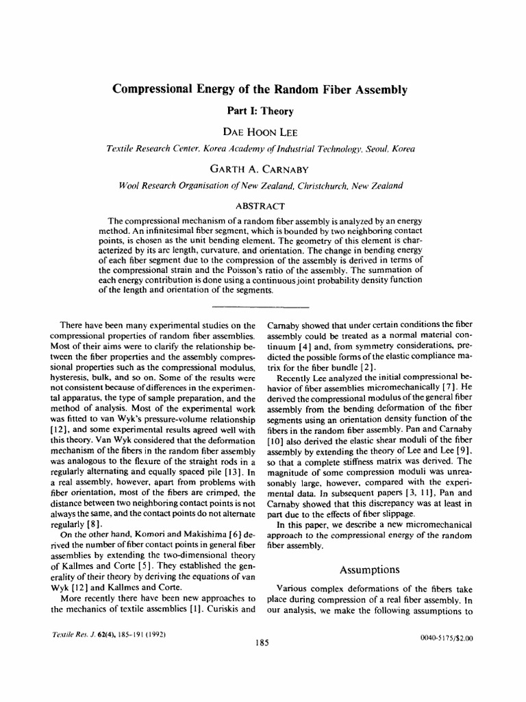 1992-Compressional Energy of the Random Fiber Assembly Part ITheory | PDF | Young's Modulus ...