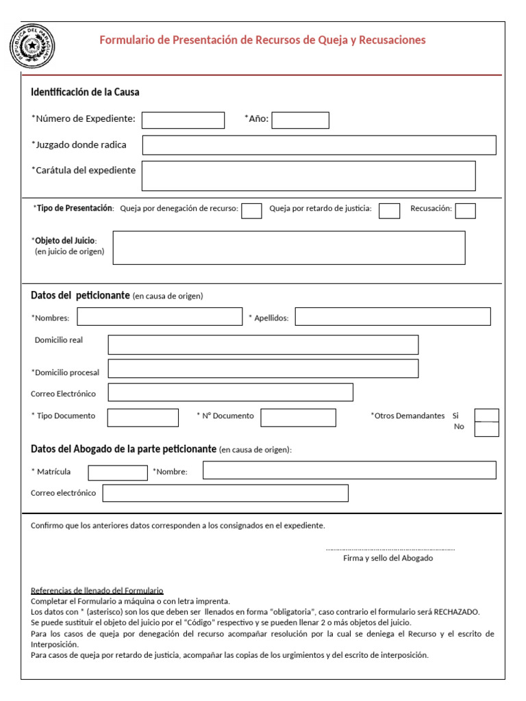 Formulario de Presentación de Recursos de Queja y Recusación | PDF