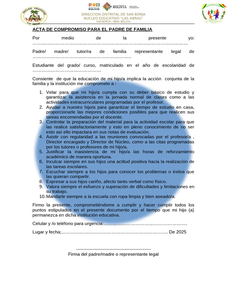 Acta de Compromiso Del PPFF Abras 2025 | PDF