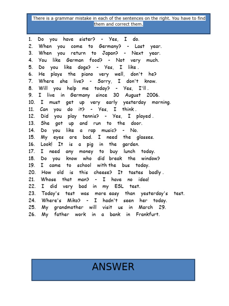 Grammar Correction Exercise | PDF | Grammar | Linguistics