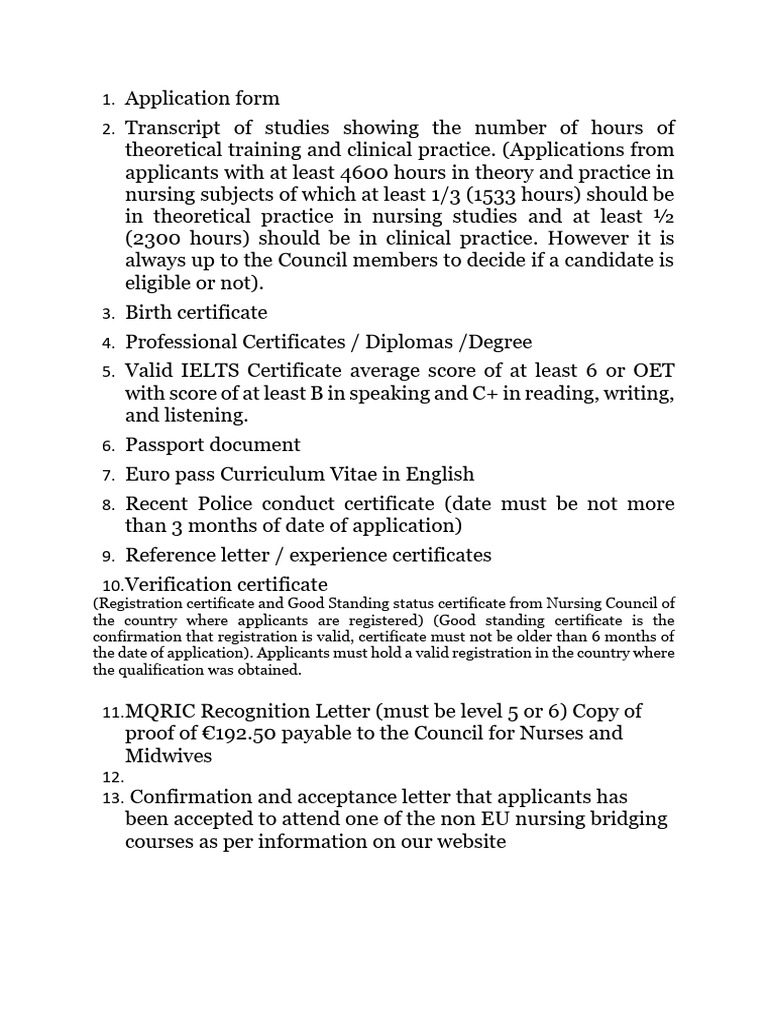 Nursing Bridging Documents Required Explained | PDF