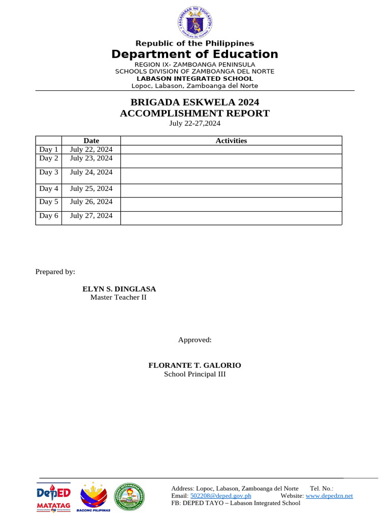 Brigada Eskwela 2024 Report | PDF