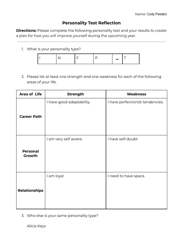 Personality Test Reflection | PDF