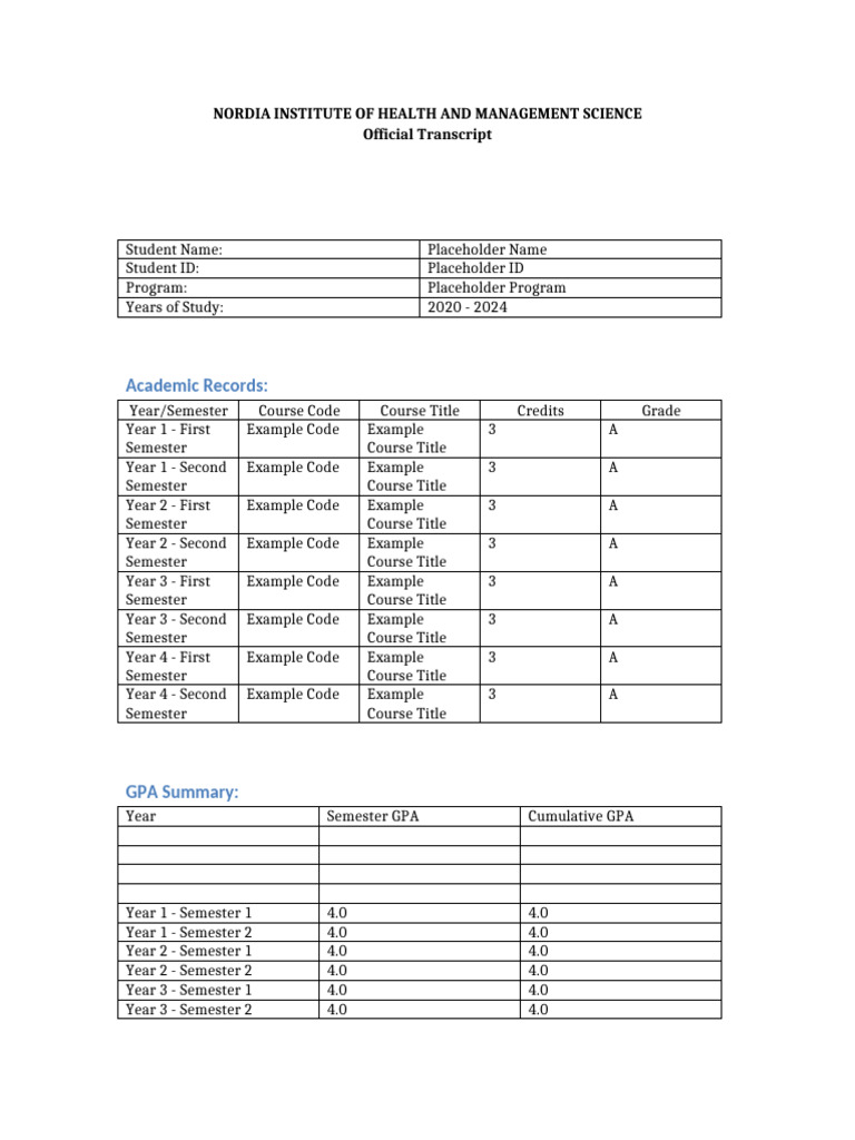 University Transcript Template | PDF