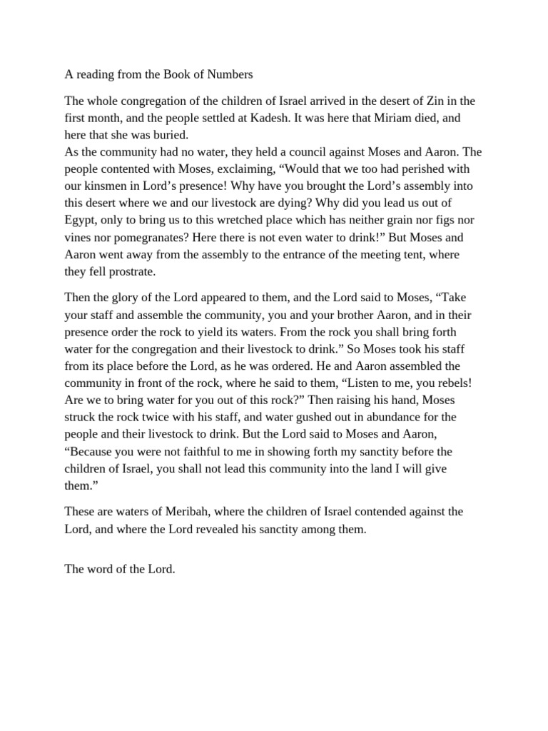 Water from the Rock at Meribah | PDF | Aaron | Miriam