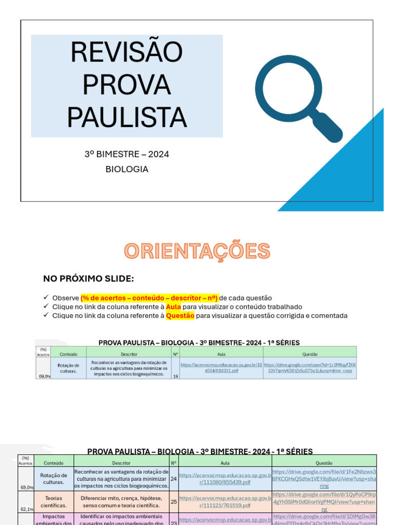 REVISÃO PROVA PAULISTA - Biologia 3º Bimestre 2024 | PDF | Abiogênese | Biologia