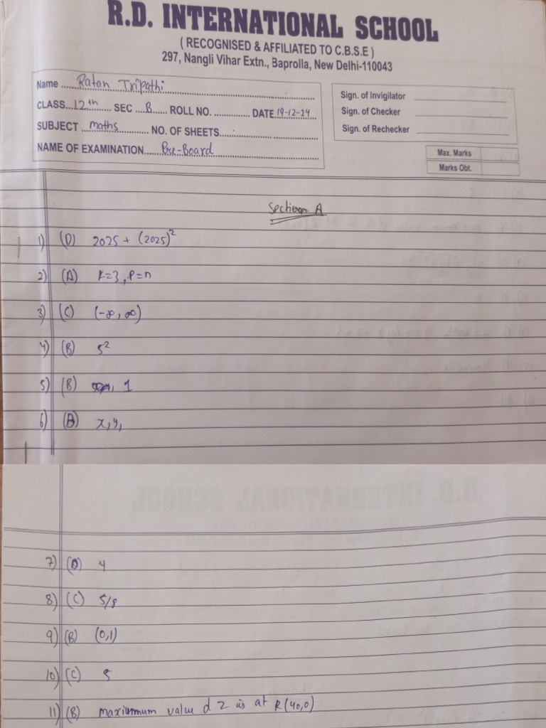 Maths Pre Board | PDF