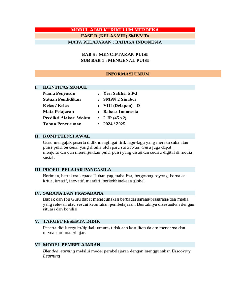 MODUL AJAR SUPERVISI 2024 2025 SEMESTER 2 | PDF