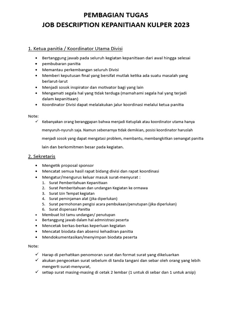 Pembagian Tugas Setiap Divisi | PDF