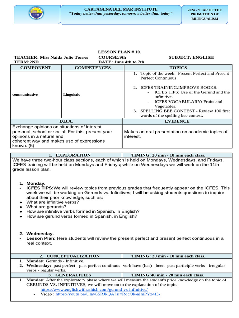 9th Grade - LESSON PLAN #10 June 4th To 7th | PDF | English Language ...