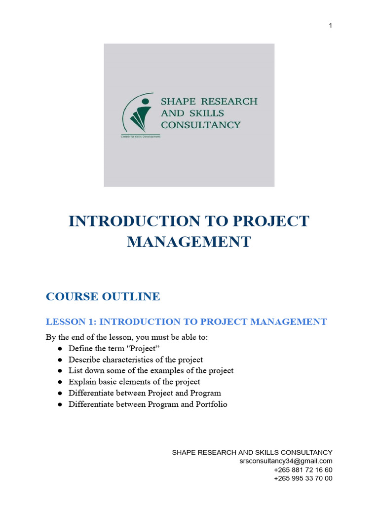 Outline - Introduction To Project Management | PDF | Project Management ...