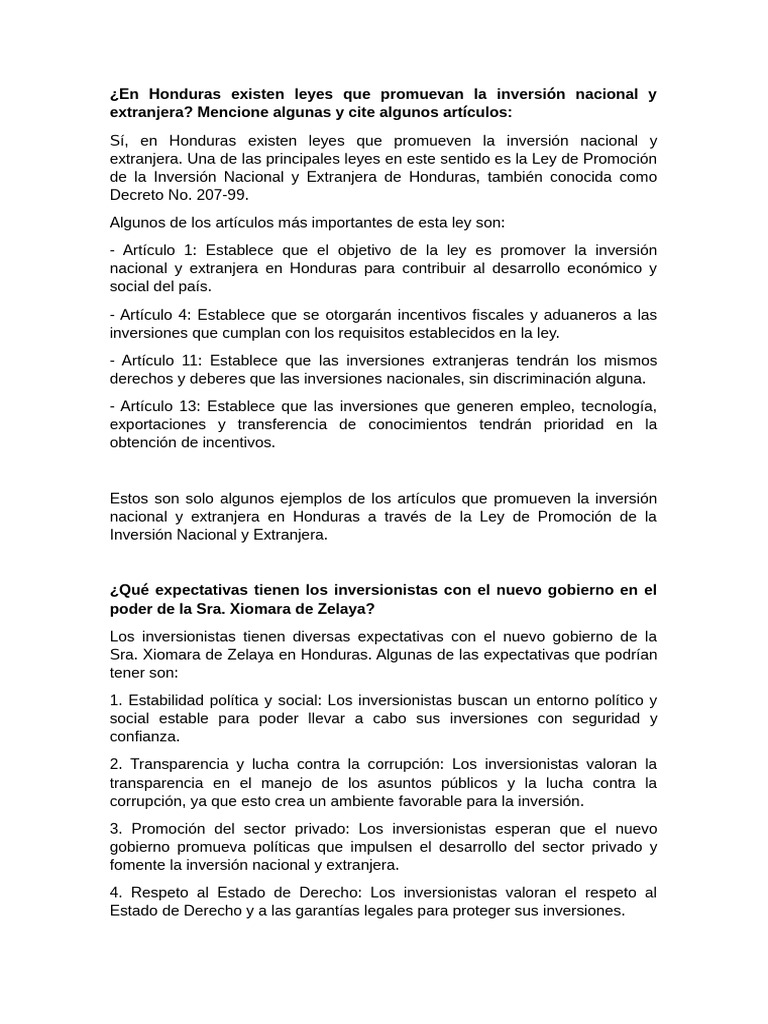 Leyes de Inversión en Honduras: Claves y Riesgos | PDF | Corrupción política | Honduras