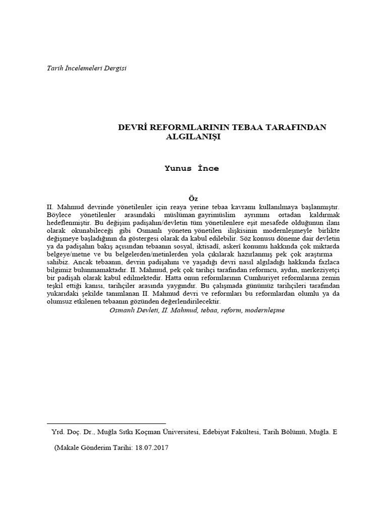 II. Mahmud Devri Reformlarının Tebaa Tarafından Algılanışı (M) | PDF